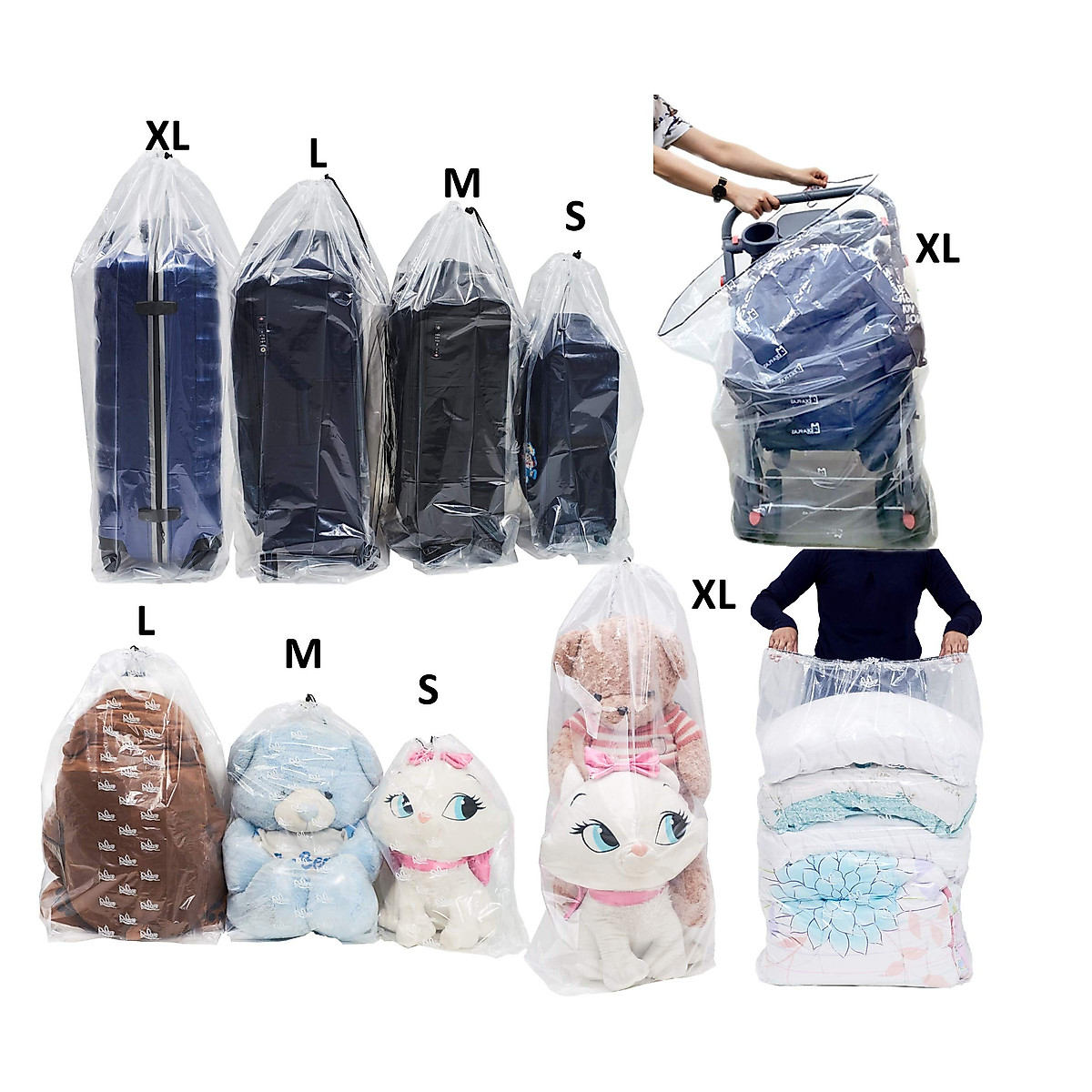 4 pieces of Dust Cover Big Plastic Drawstring Bags Multi-Purpose for Storage and Keeping Luggage, Big Dolls, Blankets, Pillows, Suitcase Good for Household Organizing Reusable (M (79x98 cm))