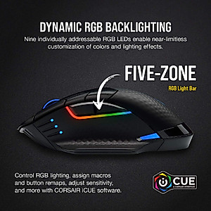 Corsair Dark Core RGB Pro, Wireless FPS/MOBA Gaming optical Mouse with SLIPSTREAM Technology, Black, Backlit RGB LED, 18000 DPI, Optical,CH-9315411-NA