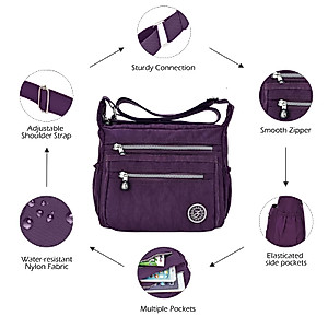 LassZone Nylon Crossbody Bag for Women Multi Pocket Casual Messenger Bag Lightweight Shoulder Handbag Ladies Waterproof Travel Purse