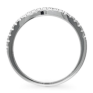 BERRICLE Sterling Silver Wishbone Wedding Rings Cubic Zirconia CZ Curved Half Eternity Ring for Women, Rhodium Plated Size 8.5