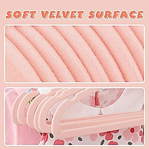 ManGotree Kids Velvet Hangers, 11.6" Non-Slip Toddler Hangers, Ultra Thin Space Saving Childrens Hangers with 360° Swivel Hook for Baby Clothes 15 Pack (Light Pink)