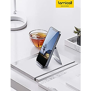 Lamicall Portable Cell Phone Stand - Aluminum Foldable Phone Stand for Desk, Small Pocket Travel Design, Adjustable Mobile Phone Holder for 4-7.2" Cellphone - Sliver