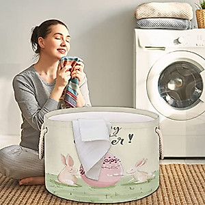 Happy Easter Funny Rabbits (7) Large Round Baskets for Storage Laundry Baskets with Handles Blanket Storage Basket for Bathroom Shelves Bins for Organizing Nursery Hamper Girl Boy