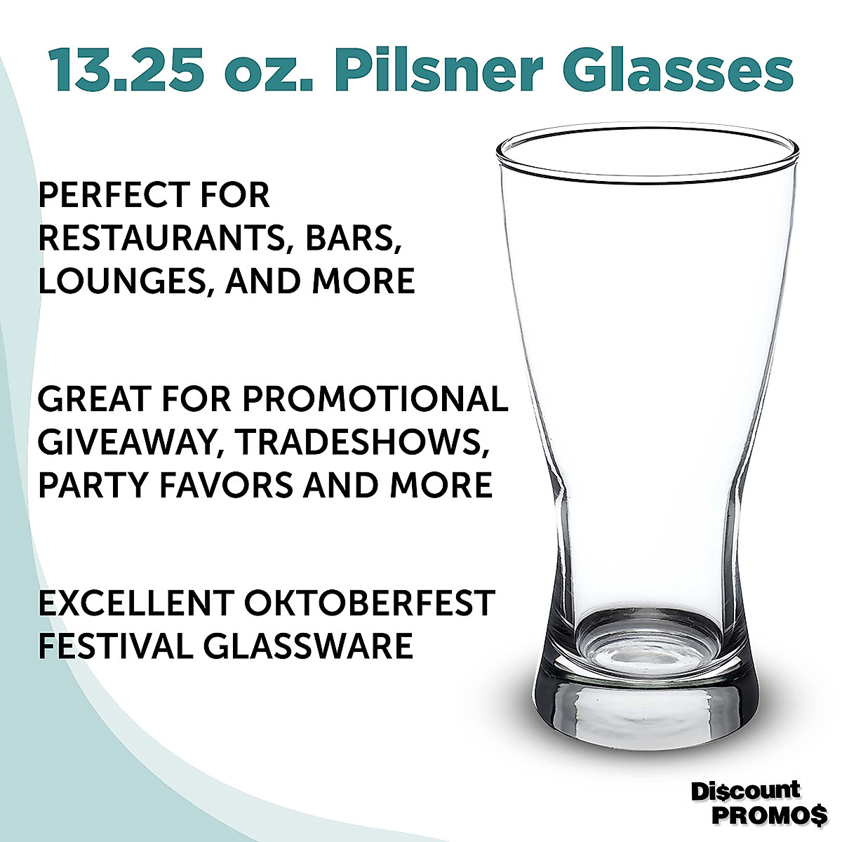 DISCOUNT PROMOS Pilsner Glasses 13.25 oz. Set of 12, Bulk Pack - Made in the USA, Perfect for Hotels, Restaurants, Bars and Even Party Favors - Clear