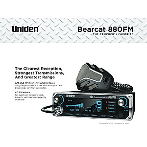 Uniden Bearcat 880FM CB Radio, 40 Channels with Dual-Mode AM/FM, Large Easy-to-Read Backlit 7-Color LCD Display, Backlit Knobs/Buttons, NOAA Weather Alert, PA/CB Switch, and Wireless Mic Compatible