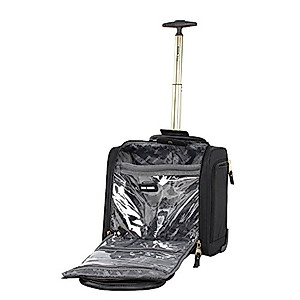 Steve Madden Designer 15 Inch Carry on Suitcase- Small Weekender Overnight Business Travel Luggage- Lightweight 2- Rolling Spinner Wheels Under Seat Bag for Women (Peek-A-Boo Black)
