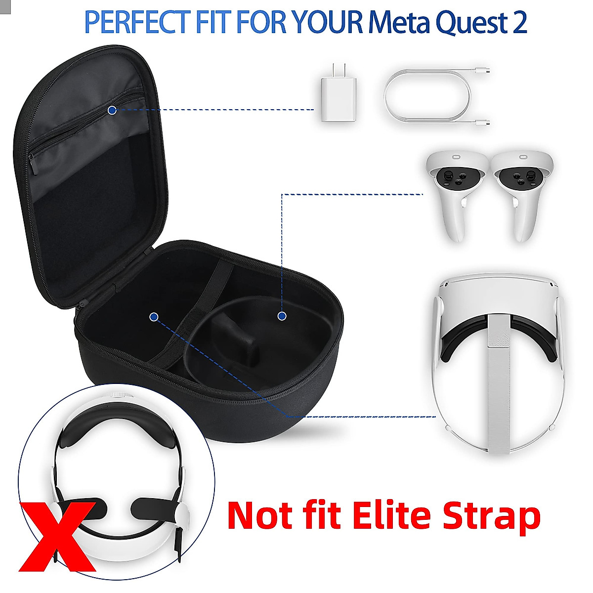 CyberSoldier Hard Carrying Case Compatible with Meta/Oculus Quest 2 VR Gaming Headset, Touch Controllers and Other Accessories, Suitable for Travel and Home Storage-Black