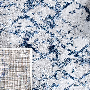 SAFAVIEH Amelia Collection Area Rug - 8' x 10', Grey & Navy, Modern Trellis Distressed Design, Non-Shedding & Easy Care, Ideal for High Traffic Areas in Living Room, Bedroom (ALA783H)