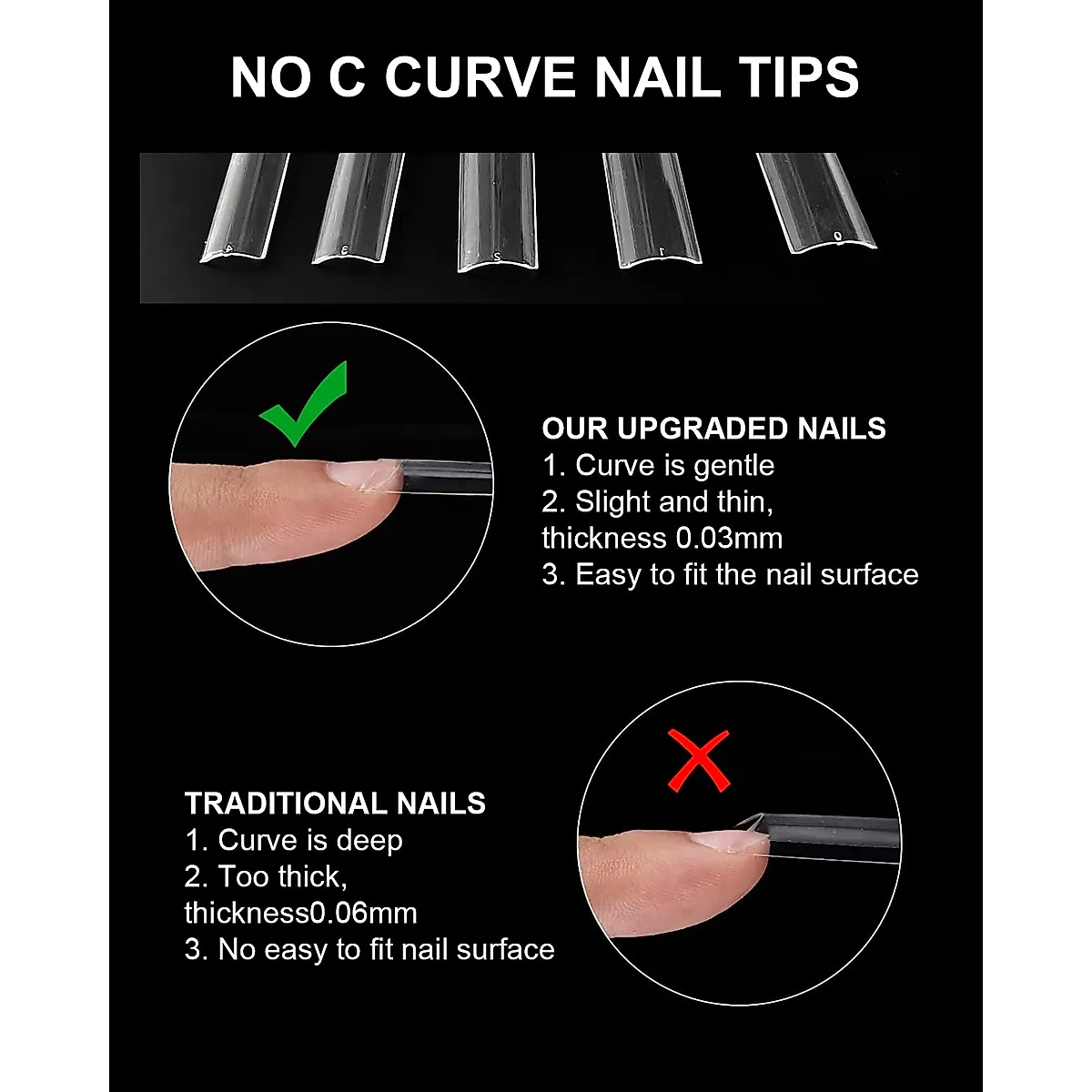 Spohom 504pcs No C Curve Nail Tips for Acrylic Nails Professional, 3XL Extra Long Clear Nail Tips Half Cover Square Shape, 12 Sizes Straight Tapered Square Fake Acrylic Nail Tips For Nail Extension Nail Art, Salon&Home DIY