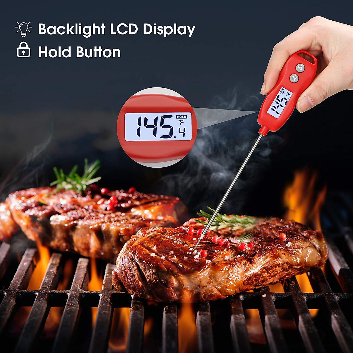 2 Pack Instant Read Digital Meat Thermometer - AIMILAR AY6001-R2 Magnetic Waterproof Food Cooking Thermometer with Backlight for Kitchen Oven BBQ Grill Smoker Turkey Candy Water