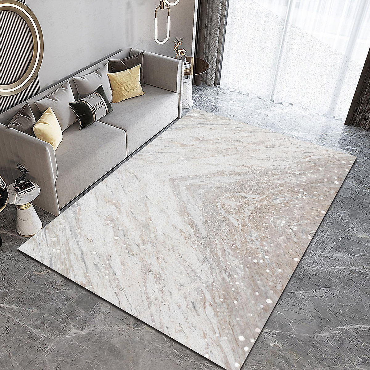 ZAOMIR Fine Sparkling Diamond Gold Foil Marble Living Room Aesthetic Decor Large Area Rugs, Meat Pink French Style Home Bedroom Rug, Soft Non Slip Washable Running Mat, Corridor Office Carpet-6ftx9ft