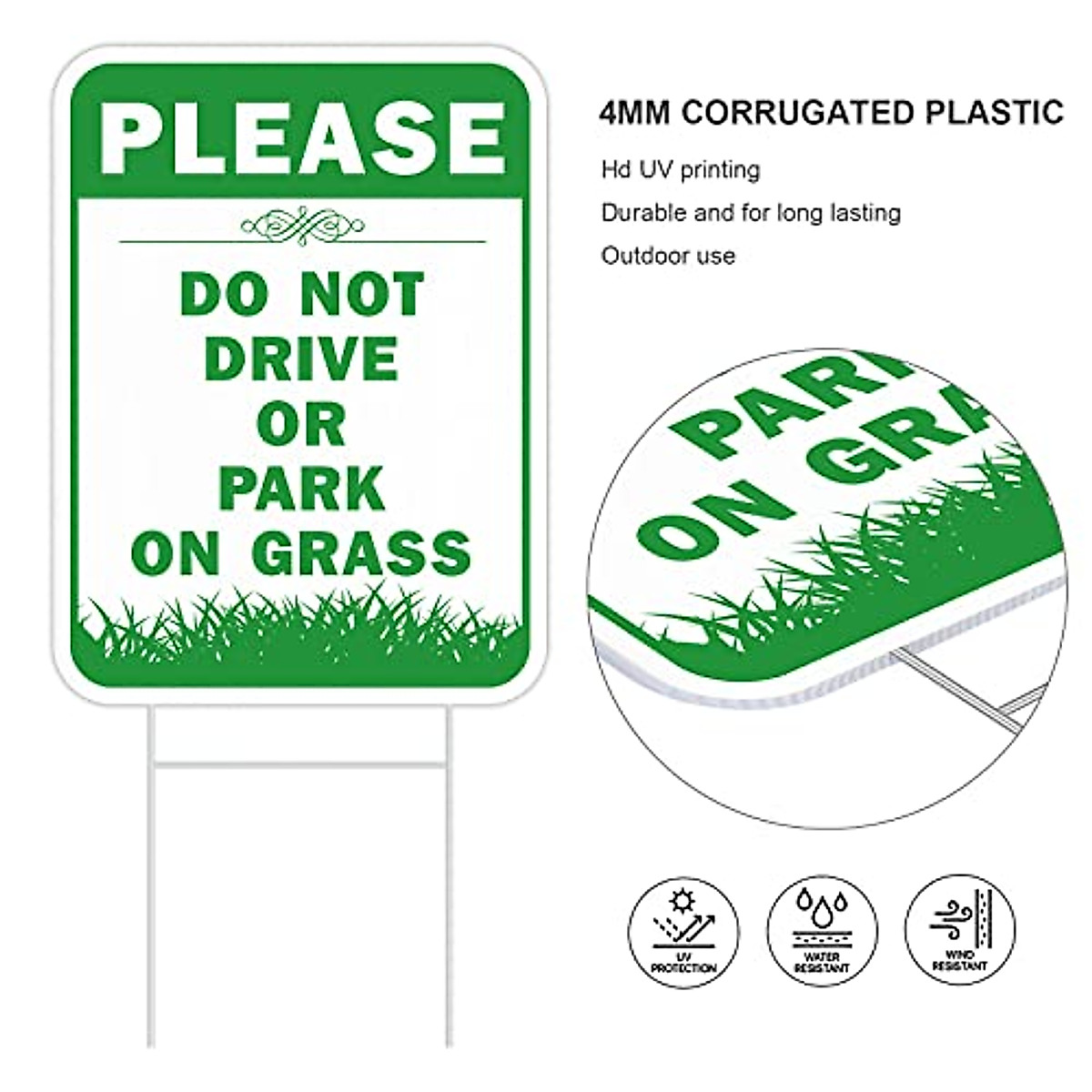 Please Do Not Drive Or Park On Grass Sign, 2Pack Keep Off The Grass Yard Sign with Metal Wire H-Stakes, 16" x12" Stay Off Grass Signs Double Sided UVresistance, Waterproof, Easy to Install