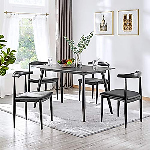 Yaheetech Mid Century Dining Chairs Armless with Backrest Modern Kitchen Chairs Metal Legs Fabric Leather Seat Set of 4, Black