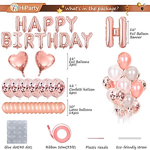 40pcs Pink Rose Gold Birthday Decorations, 3D Mylar Foil Happy Birthday Banner and 18inch Big Heart Star Confetti Latex Balloons, Ecofriendly Party Decorations Supplies for kids Girls Women
