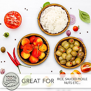 YUNIFF Teak Wood Rice Bowl, Wooden Small Bowl, Condiment Bowl for Sauces, Soups and Nuts, All Natural, Lightweight and Easy to Clean Set of 4