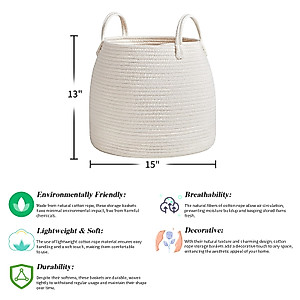 R RUNKA Nursery Laundry Basket | Kids Hamper for Blankets, Pillows,Toys (15"x 13")| Baby Toy Basket | Nursery Storage for Boho Room Decor | Ideal Gift for Baby Showers| White