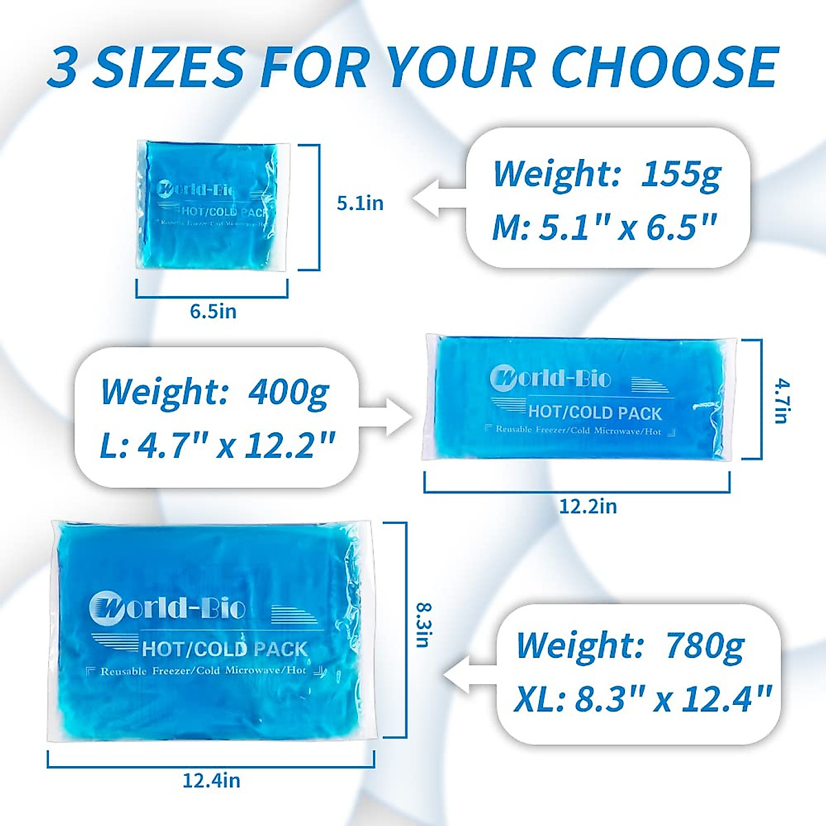 Reusable Gel Ice Packs (4 Pack) - Hot Cold Pack for Injuries, Pain Relief, Migraines - Gel Ice Pack Cold Compress for Back, Neck, Foot and Wrist - Flexible Cold Packs for Injuries - 5.1" x 6.5"