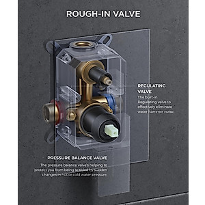 FORIOUS Shower Faucet Set Black -12 Inch Shower System with Solid Brass Pressure Balanced Valve, Rainfall Shower Head and Handle Set, Wall Mounted Shower Fixtures Combo Matte Black