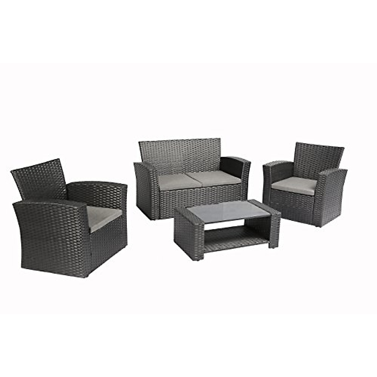 Baner Garden 4 Pieces Outdoor Furniture Complete Patio Cushion Wicker P.E Rattan Garden Set, Full, Black