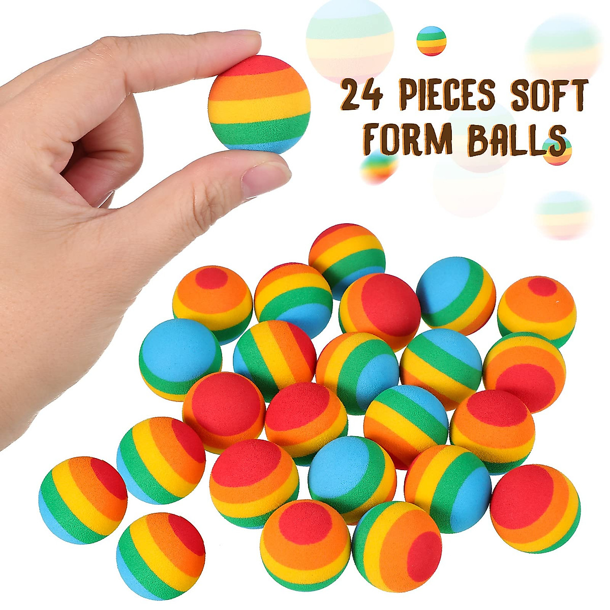 Deekin 24 Pcs Power Refill Balls Soft Foam Balls for Guns Toy, Power Refill for Replacement Reduction Stress, Age Over 12(Rainbow Color)