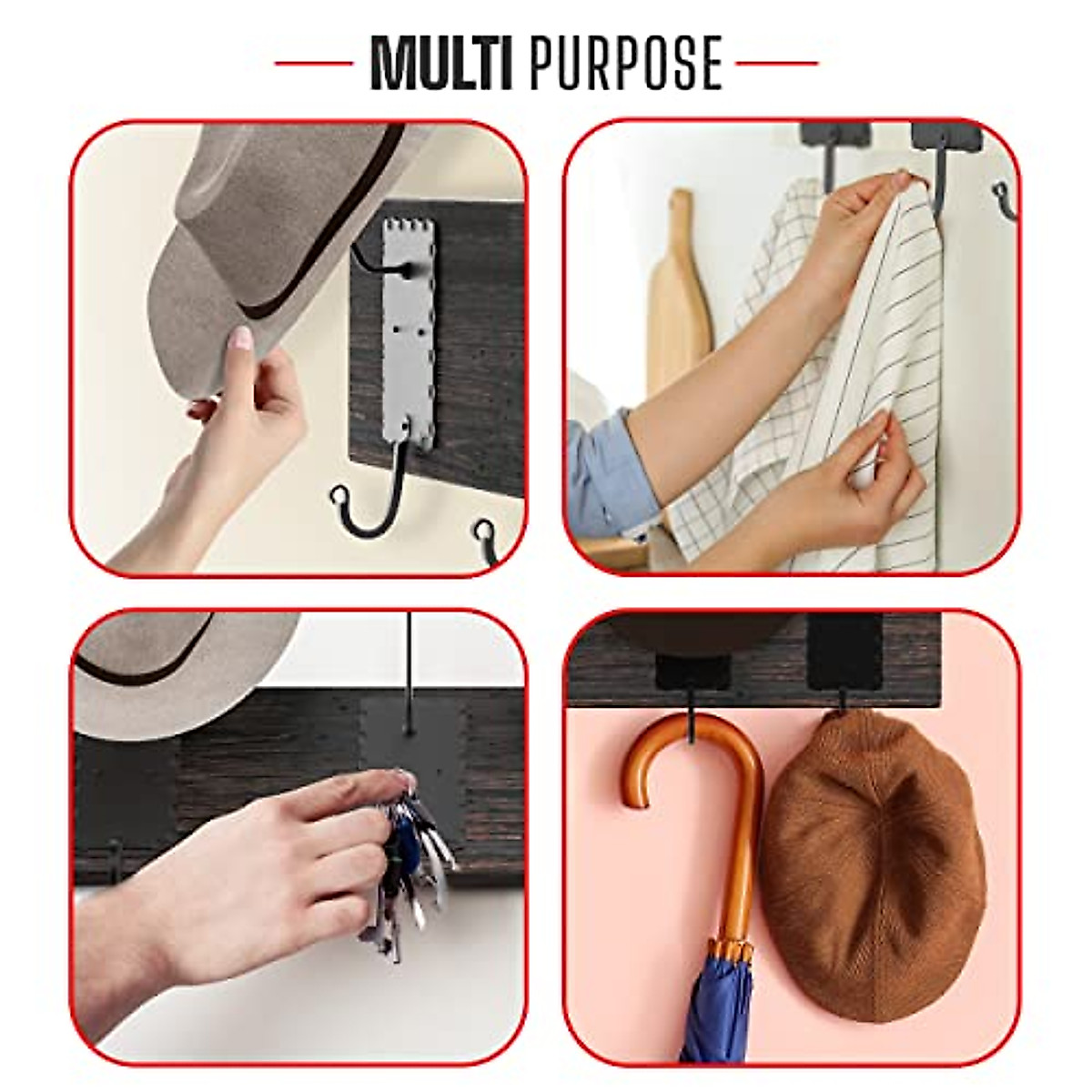 A.J. Boone Cowboy Hat Holder – Set of 2 Decorative, Wall-Mounted Hat Hooks – Heavy-Duty, Handcrafted, Iron Cowboy Hat Rack and Coat Rack for Storage and Display – Rustic Western and Farmhouse Décor