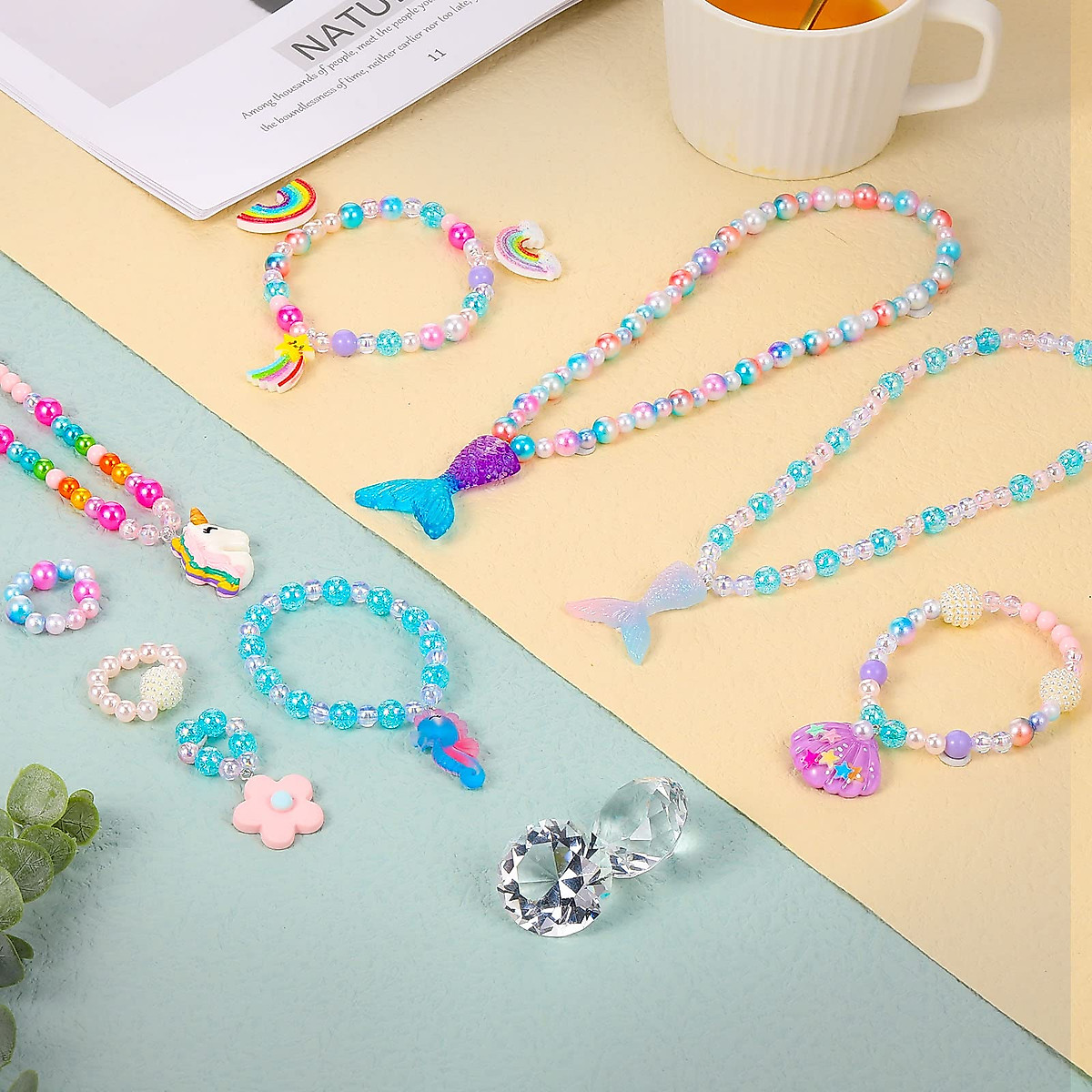 Juexica 540 Pieces Unicorn Mermaid DIY Bead Jewelry Making Kit for Rainbow Shell Necklace Bracelet Craft Art for Unicorn Mermaid Charms for Jewelry Making