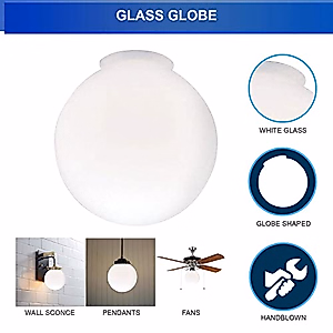 DYSMIO Lighting 6 inches in diameter - 3-1/4-Inch Handblown Gloss White Glass Globe