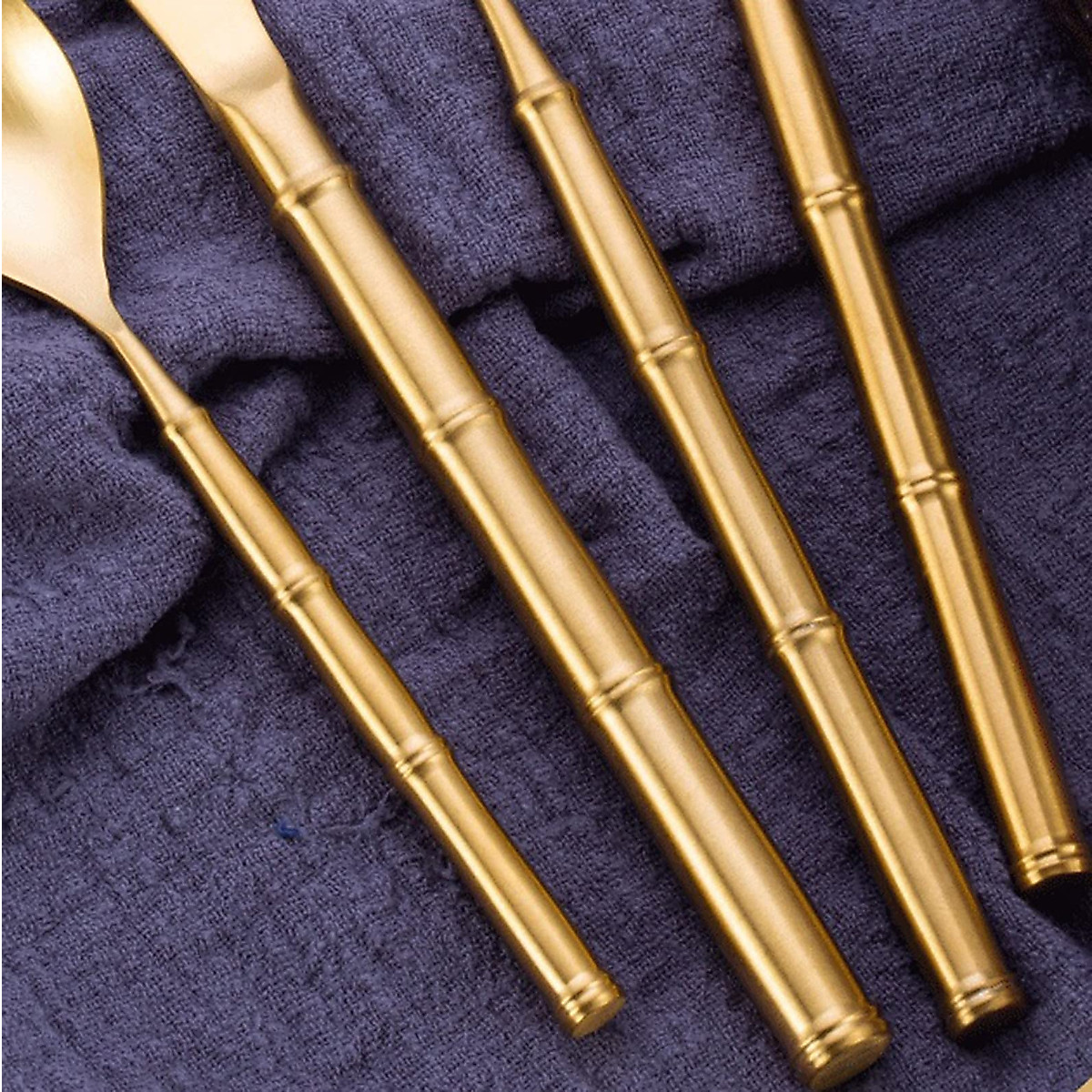 Tunkeny 64 Piece Golden Bamboo Flatware Set, Exquisite Silverware Set for 16, 18/10 Stainless Steel Flatware Cutlery Set, Durable Tableware Set, Mirror Polished, Dishwasher Safe