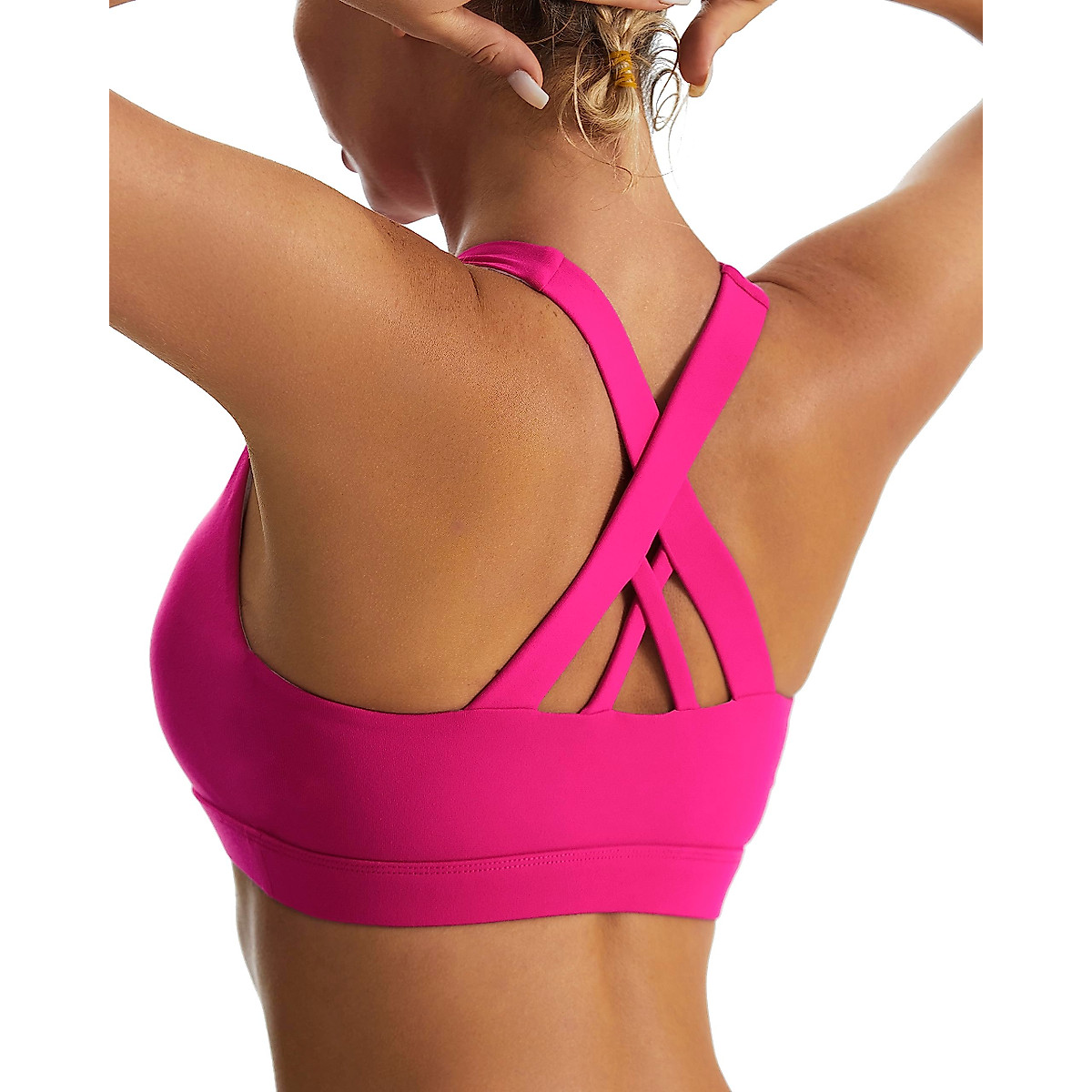 RUNNING GIRL Sports Bra for Women, Criss-Cross Back Padded Strappy Sports Bras Medium Support Yoga Bra with Removable Cups(2575_Hot pink_M)
