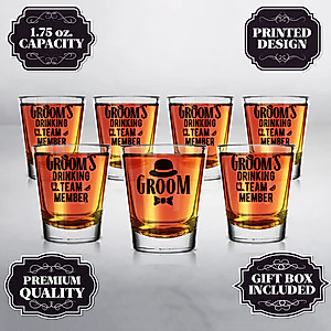 shop4ever Groom Fedora and Groom's Drinking Team Member Shot Glasses ~ Bachelor Party Favors ~ (7 Pack) (7)