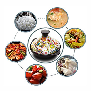 22cm Moroccan Tagine Pot, Not-Stick Ceramic Casserole with Lid, No Oily Smoke Cast Iron Soup Pot, for Cooking and Stew