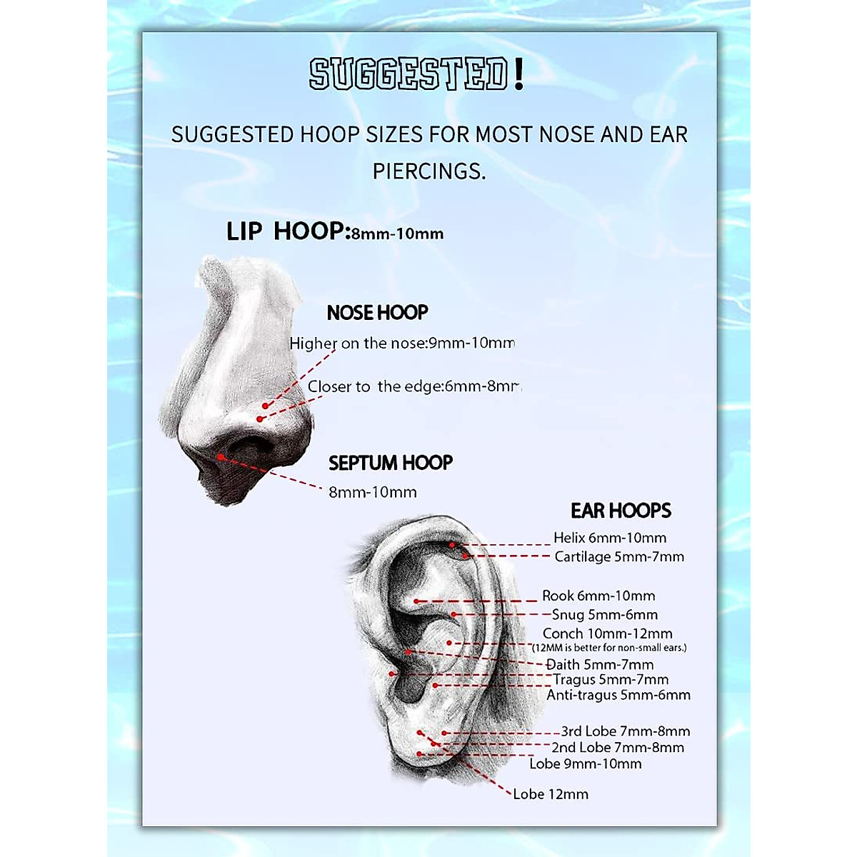 OUFER Nose Rings Hoops, 20G Hoop Nose Ring, 8mm Nosril Piercing Hoop, Stainless Steel Cartilage Tragus Helix Earrings Cartilage Earring 20g Nose Hoop for Women Men