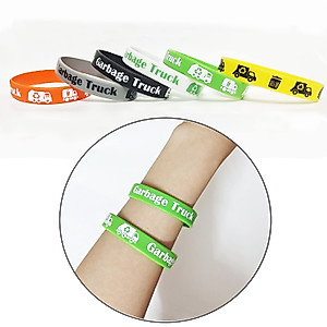 ATSMOICY 24 Garbage Truck Themed Party Silicone Wristband Bracelets Rubbish truck Themed Baby Shower Birthday Waste Management Recycling Party Supplies Decorations Favors Rubber Bracelet