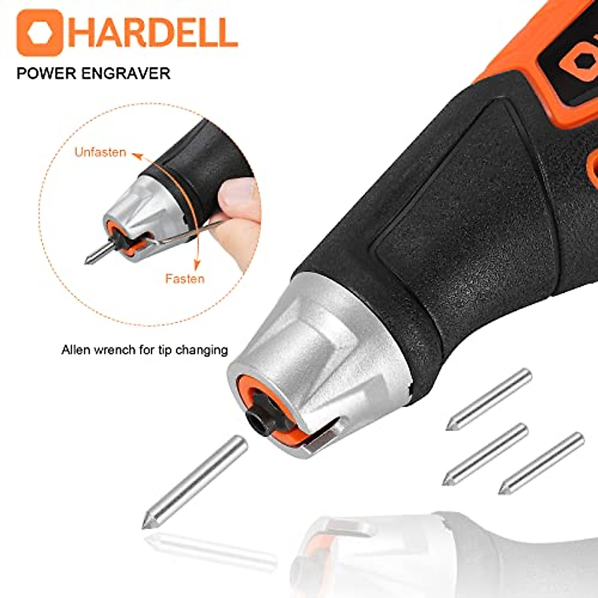 HARDELL 15W Engraver,5 Speed Etching Power Tool Equipped with Soft Rubber Handle and Tungsten Carbide Steel Bits,Mini Multi-Function for Tile,Metal,Stone,Wood,Leather,Glass,PVC Pipe,DIY Crafts
