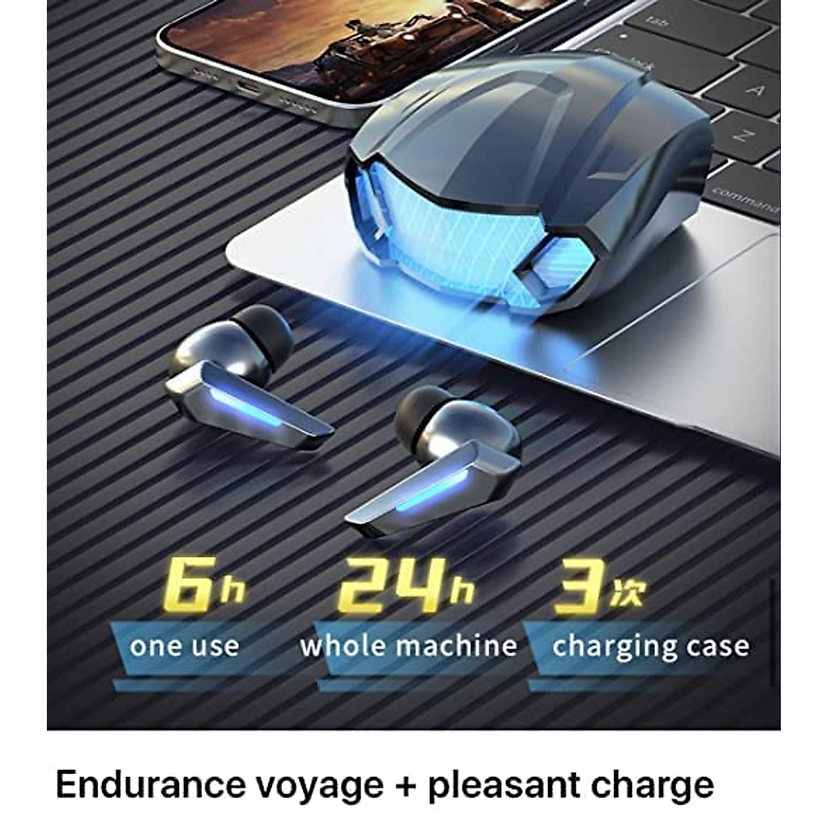 M5 Game Headset LED Bluetooth Earphones Earbuds Sports Car Wireless (Black)