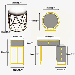 UTMACH Vanity Slate Tabletop Vanity Desk, Vanity Set with Adjustable Cabinet ＆ Makeup Chair, Dressing Table with Lighted Mirror ＆ Drawers Desk Sturdy