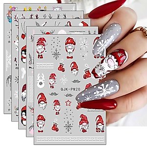 JMEOWIO 10 Sheets Glitter Christmas Nail Art Stickers Decals Self-Adhesive Pegatinas Uñas Snowflake Xmas Winter Holiday Cute Santa Nail Supplies Nail Art Design Decoration Accessories