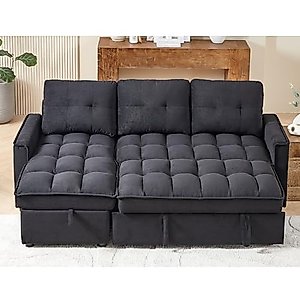 FANYE L-Shaped 3-Seaters Reversible Sleeper Sectional Sofa W/Pull Out Couch Bed and Storage Chaise for Living Room, Chenille Tufted Upholstered Convertible Sofabed with USB and Type-C Charging Ports