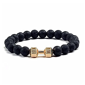 rgwtgkyh Traintough Dumbbell Bracelet for Men Cool Volcanic Rock Anxiety Bead Bracelet Adjustable Fitness Yoga Barbell Bracelet Jewelry Gifts for Men Women