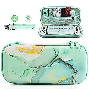 HYPERCASE Green Marble Carrying Case Compatible with Nintendo Switch/OLED, Shockproof Hard Protective Cover Case with 10 Game Card Slots, Portable Travel Bag for Switch Console Joycon & Accessories.