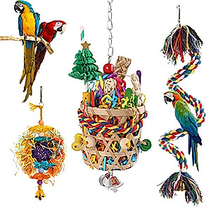 RLRICH 3 Pack Bird Toys Foraging Shredding Parakeet Toy Rope Perch Foraging Basket with Colorful Bird Shredded Paper Chewing Parrot Toys Bird Cage Accessories for Cockatiel Conure