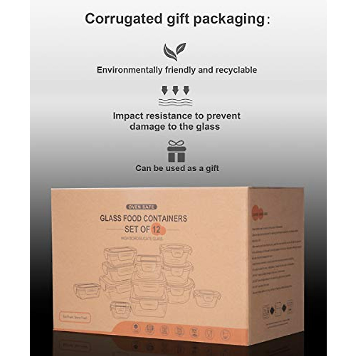 S SALIENT Glass Food Storage Containers with Lids, [24 Piece] Airtight Glass Storage Containers, Leak Proof Glass Meal Prep Containers, BPA Free Glass Bento Boxes for Lunch (12 lids & 12 Containers)