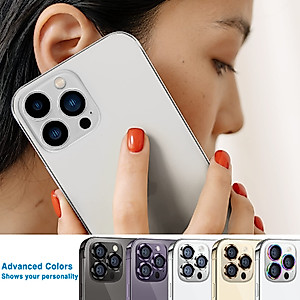 Hsefo Compatible with iPhone 14 Pro / 14 Pro Max Camera Lens Protector, Anti-Scratch Lens Cover 9H Tempered Glass Metal Camera Screen Protector Shockproof Camera Ring - 3 Pcs Black