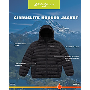 Eddie Bauer Boys' Jacket - CirrusLite Weather Resistant Down Coat for Boys - Insulated Quilted Bubble Puffer (3-20), Size 10-12, Black