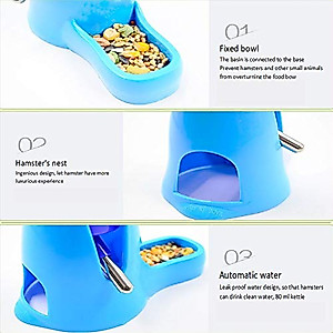 lnndong-Blue Suit Hamster Kettle, Water Dispenser with Bracket, Waterproof Drop Ball, Mini Bowl, Hamster nest, Vertical Dwarf Hamster Food cage Small Toy (one Set) Small Size