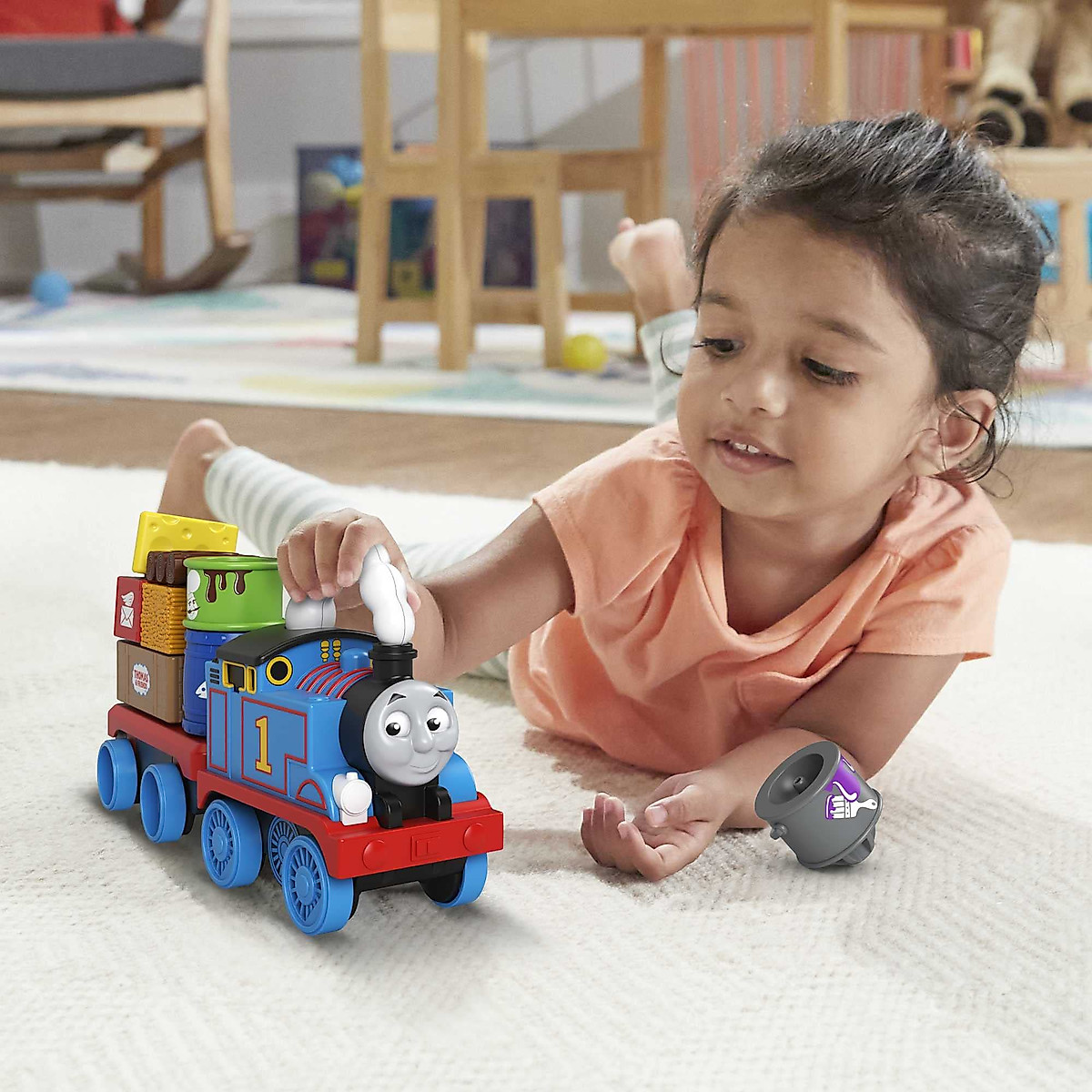 Thomas & Friends Wobble Cargo Stacker Train, Push-Along Engine with Stacking Blocks for Toddlers and Kids Ages 2 Years and up