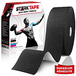 Starktape Kinesiology Tape - Professional 2 Pack Bulk Physio Rolls Sports Tapes for Sensitive Skin. K Physical Therapy Tape for Knee, Shoulder, Ankle, Wrist, Foot, Back Injury Muscle Pain aid - BLACK