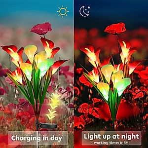 WOSPORTS Solar Lights Outdoor Garden Stake Flower Lights, Multi Color Changing LED Lily Solar Powered Lights for Patio, Lawn, Garden, Yard Decoration (Solar Lights Outdoor 3Pack)
