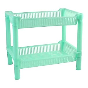 Qtqgoitem Rectangular Plastic 2 Layers Shelf Storage Rack Turquoise (Model: 43c 6f6 63d 123 5a2)