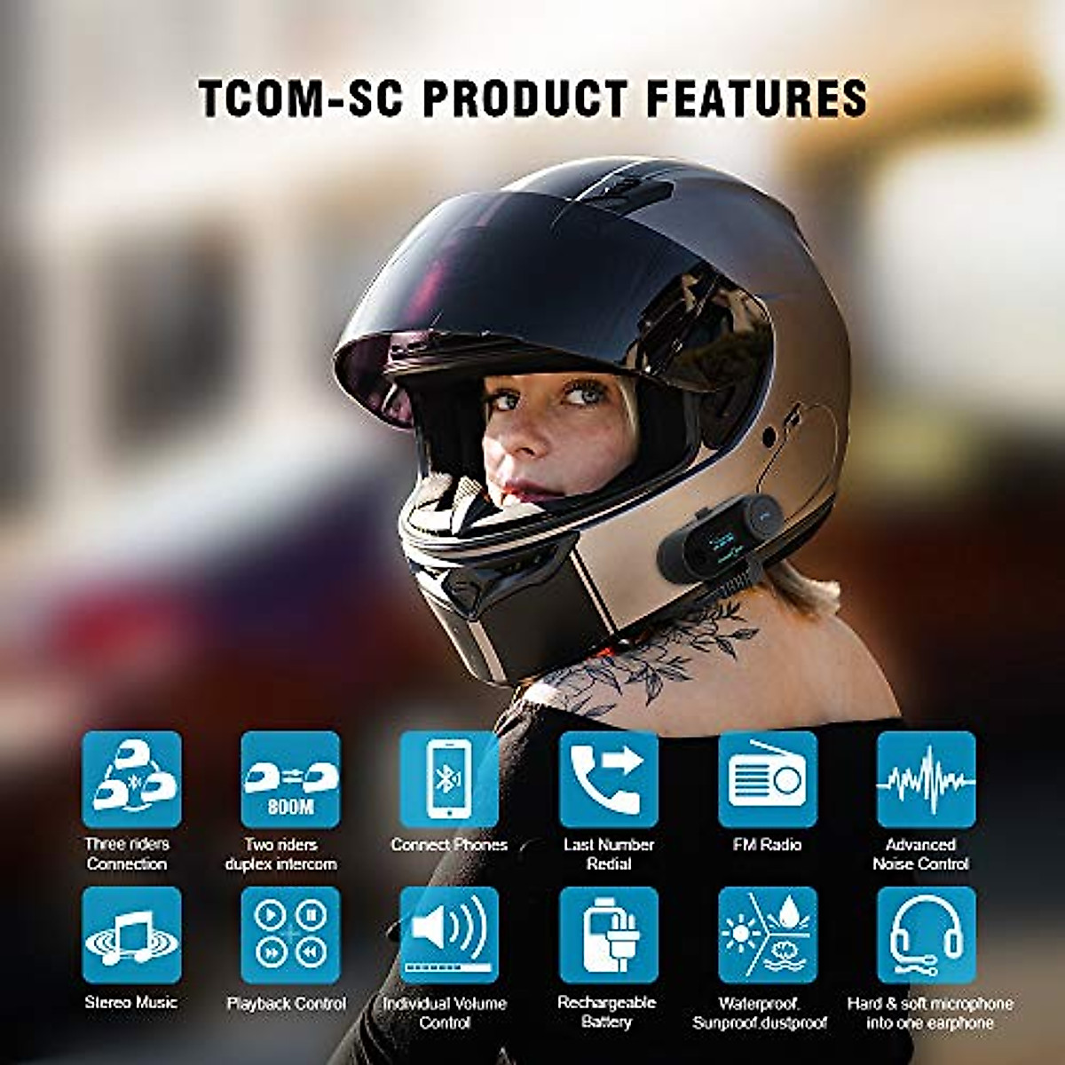 FreedConn Motorcycle Helmet Bluetooth Intercom Interphone Headset Headphones Kit, T-COMSC for 2 or 3 Riders/LCD Screen / MP3 Player/GPS/FM Radio/Hands Free (5 pin)